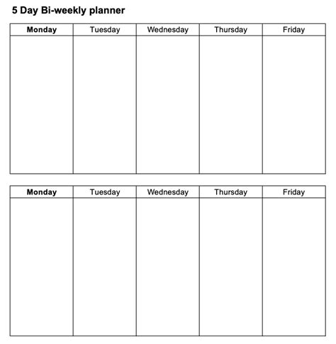 Weekly Schedule Template Monday Friday