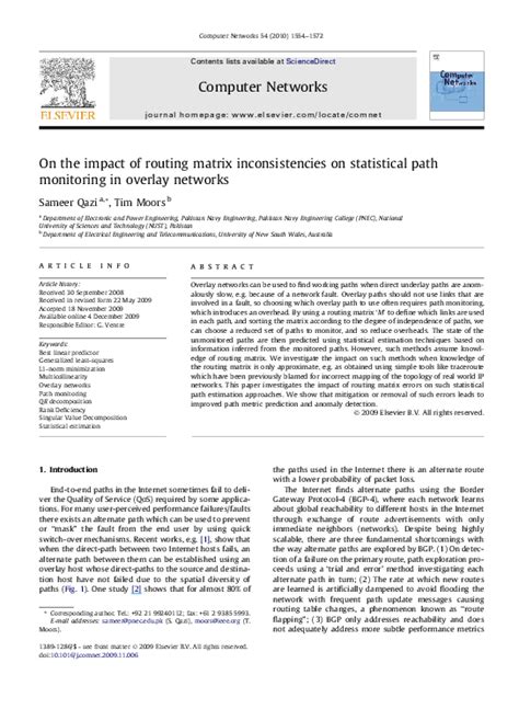 Pdf Impact Of Routing Matrix Errors On Path Monitoring In Overlays