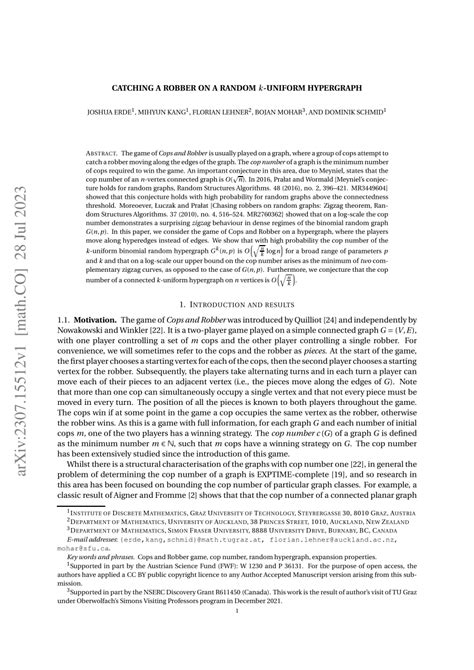 pdf catching a robber on a random k uniform hypergraph