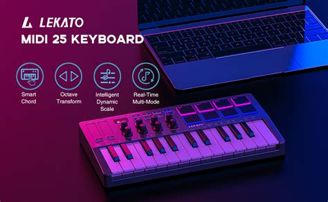 Lekato 25 Key Usb Midi Keyboard Controller With 8 Backlit Drum Pads Bluetooth Semi