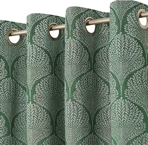 Decoberry Blackout Curtain Set Includes 2 Jade Green Leaf Pattern