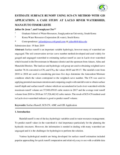 Pdf Estimate Surface Runoff Using Scs Cn Method With Gis Application