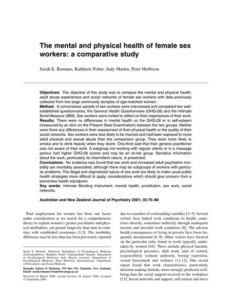 PDF The Mental And Physical Health Of Female Sex Workers A Comparative Study