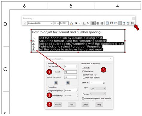how to adjust annotation formatting and spacing mlc cad systems