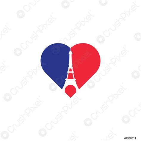 Eiffel Tower Heart Shape Concept Logo Design Template Paris Logo