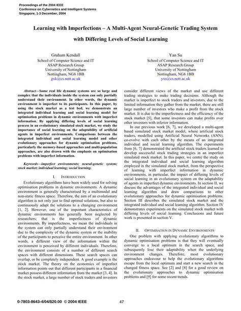 Pdf A Multi Agent Neural Genetic Trading System With Differing Levels Of Social Learning