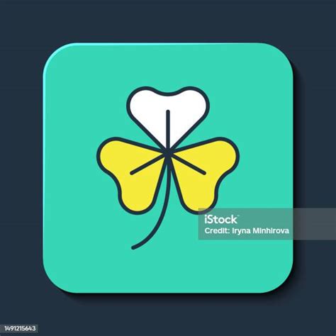 파란색 배경에 격리 된 윤곽 선 클로버 트레포일 리프 아이콘 해피 세인트 패트릭의 날 아일랜드 공휴일 청록색 스퀘어 버튼 벡터 3에 대한 스톡 벡터 아트 및 기타 이미지