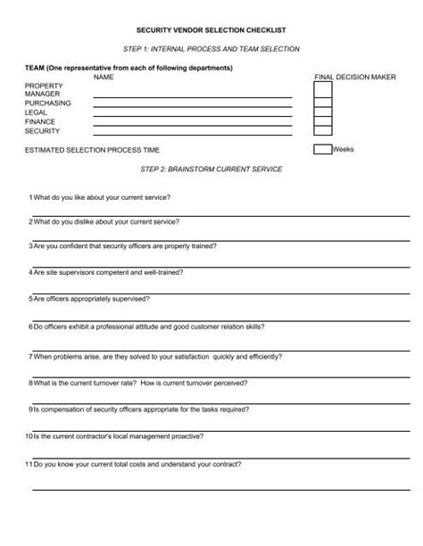 Security Vendor Selection Checklist Boma Sf