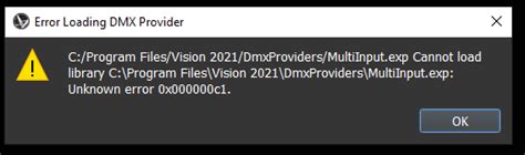 vision 2021 error loading dmx provider previsualization