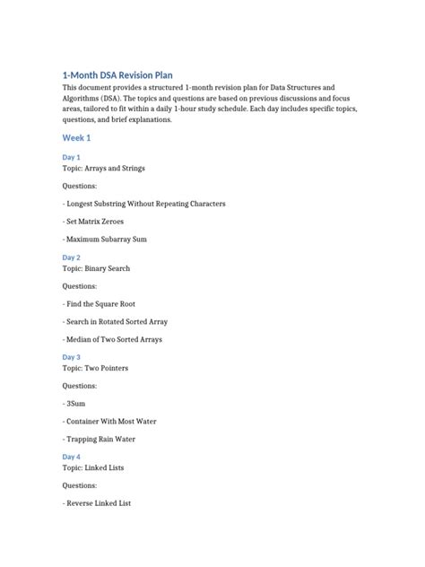 Dsa 1month Revision Plan Pdf Theoretical Computer Science