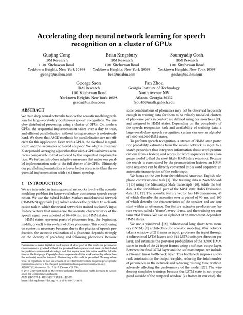 Pdf Accelerating Deep Neural Network Learning For Speech Recognition On A Cluster Of Gpus