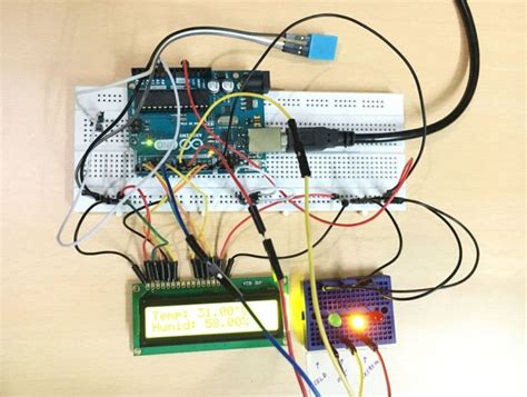 Temp Humidity Sensor With LCD Disp LED Indicator Duino