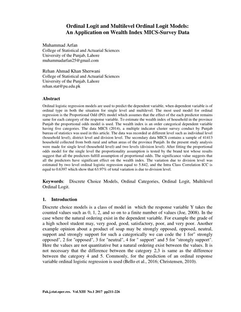 Pdf Ordinal Logit And Multilevel Ordinal Logit Models An Application