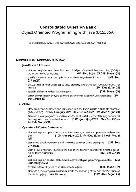 Oops With Java Question Bank Bcs306a Pyqs And Model Answers Studocu
