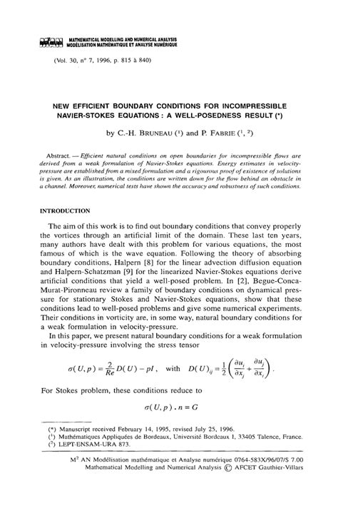 Pdf New Efficient Boundary Conditions For Incompressible Navier Stokes Equations A Well