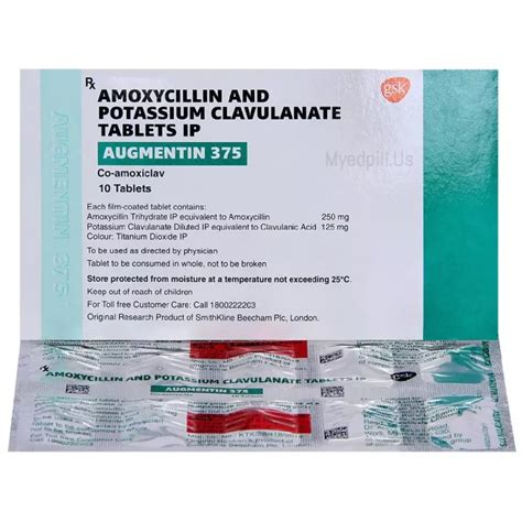 Augmentin 375mg Amoxycillin And Potassium Clavulanate Tablets Myedpill