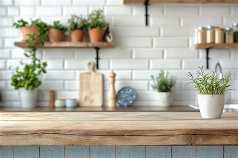 Premium Photo Styled Kitchen Counter With Herbs And Wooden Decor
