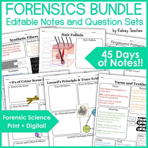 Forensics Notes And Questions Bundle 45 Forensic Worksheets Graphic