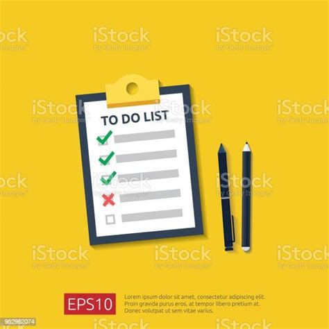 클립보드 할 목록 또는 연필 계획 및 평면 스타일에서 펜 벡터 일러스트 레이 션 개념 확인 표시와 함께 검사 목록 종이 시트 알림 경영자에 대한 스톡 벡터 아트 및 기타