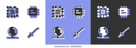 Set Katana Neural Network Global Technology Stock Vector Royalty Free
