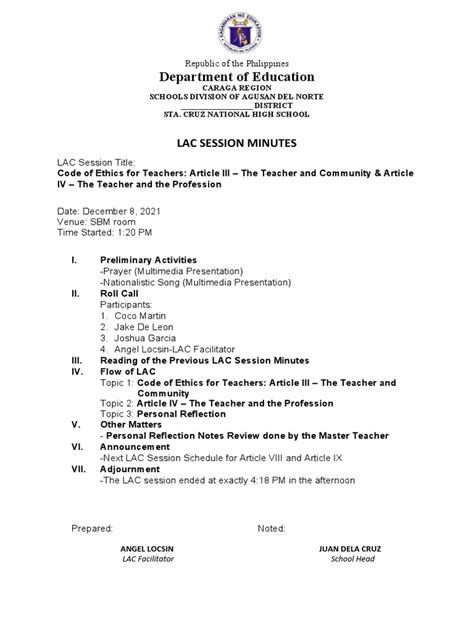 Lac Session Minutes Pdf