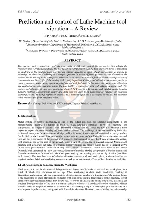 Pdf Prediction And Control Of Lathe Machine Tool Vibration A Review
