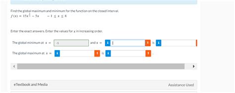 Solved Find The Global Maximum And Minimum For The Function Chegg Com