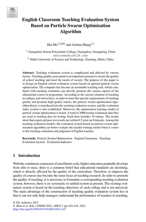 PDF English Classroom Teaching Evaluation System Based On Particle Swarm Optimization Algorithm