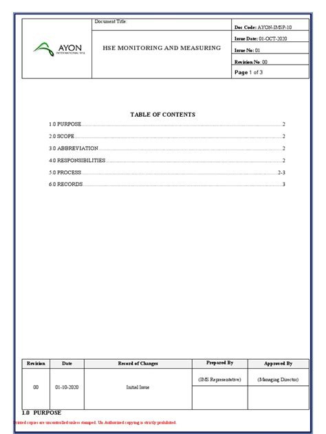 Procedure 10 Hse Monitoring And Measuring Pdf
