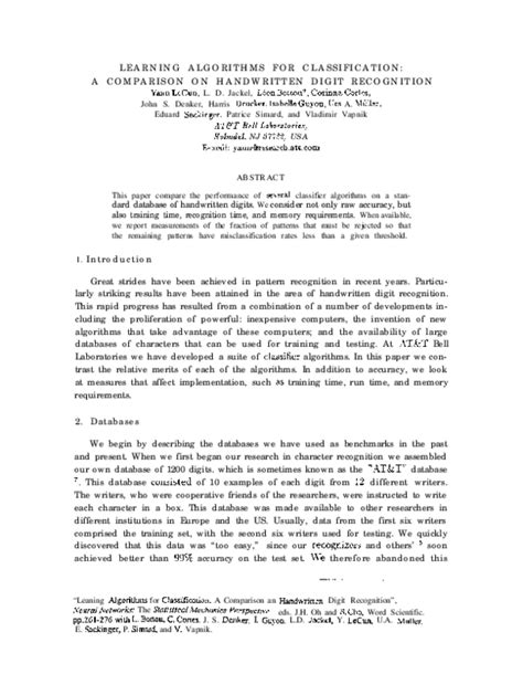 Pdf Learning Algorithms For Classification A Comparison On