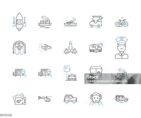 대중 교통 노선 아이콘 모음입니다 통근 버스 기차 지하철 교통 셔틀 지하철 벡터 및 선형 그림 전차 전차 트롤리 개요 표지판 세트 Lightrail에 대한 스톡 벡터 아트