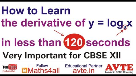 How To Learn The Derivative Of Logx Base A In Less Than 120 Seconds Cbse Xii Maths