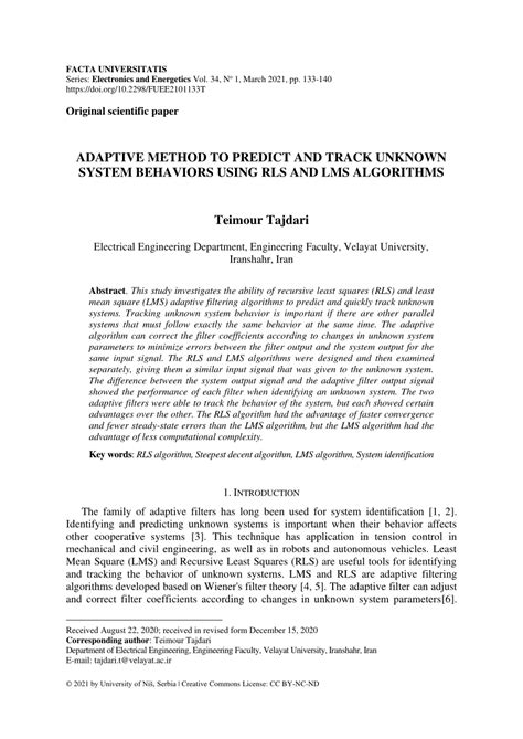 pdf adaptive method to predict and track unknown system behaviors