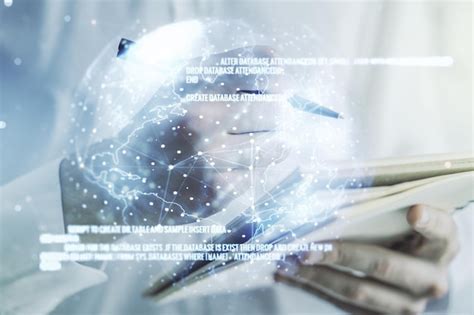 Premium Photo Multi Exposure Of Abstract Programming Language Hologram With World Map And Man