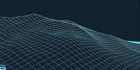 Vectorized Landscape Background With Abstract Cyberspace Grid And 3d
