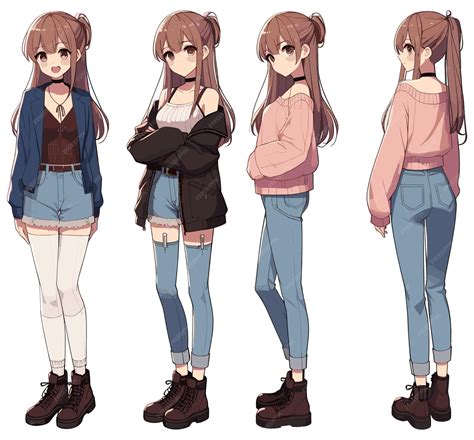 Premium Vector Anime Girl Character Sheet In 4 Different Poses And