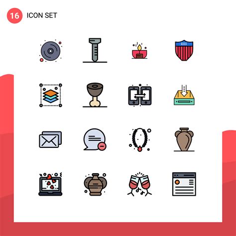Set Of 16 Commercial Flat Color Filled Lines Pack For Layers Copy Layers Light Usa Shield