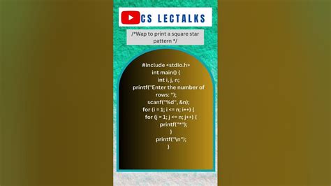 Star Pattern Of A Square In C C Program Star Pattern Square Pattern Using C Youtube