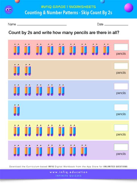 Counting And Number Patterns Skip Count By 2s Count By 2s And Write How Many Pencils Are There