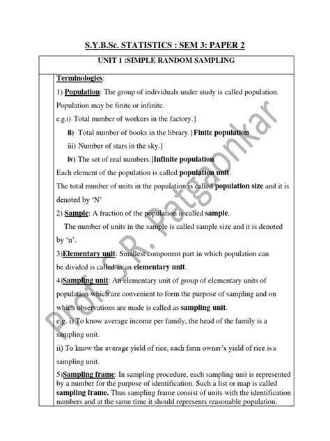 Sem3p2unit1simple Random Sampling Pdf Estimator Mean Squared Error