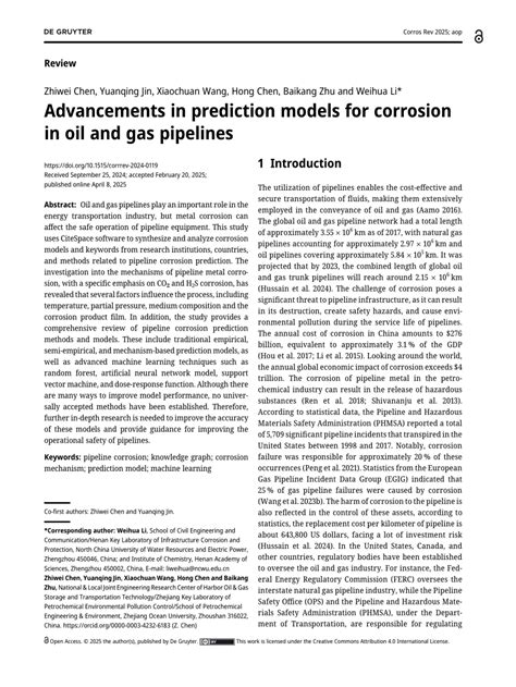 Pdf Advancements In Prediction Models For Corrosion In Oil And Gas Pipelines