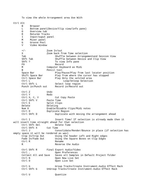 ableton shortcuts pdf control key computing
