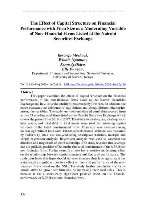 Pdf The Effect Of Capital Structure On Financial Performance With Firm Size As A Moderating