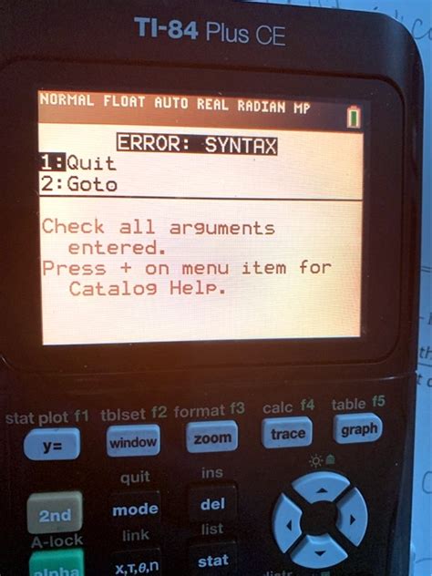Ti 84 Plus Ce Normal Float Auto Real Radian Mp Errore Syntax Iquit