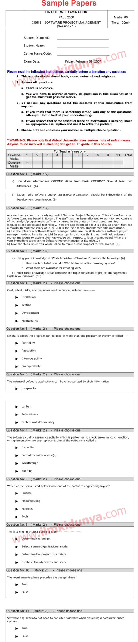 cs615 software project management bs software engineering vu university