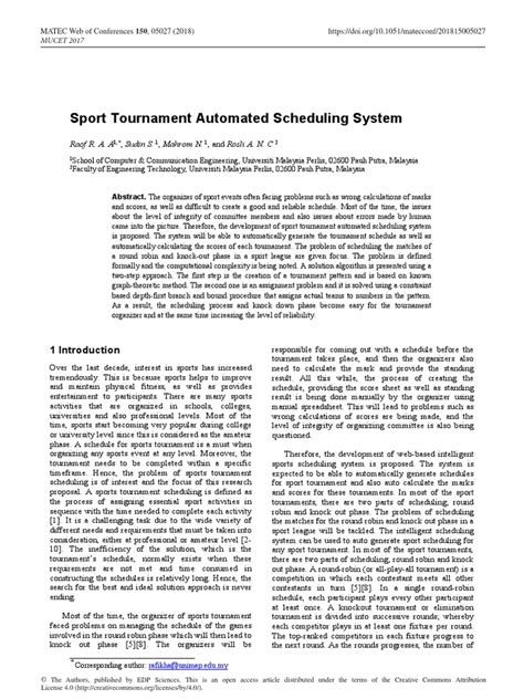 sport tournament automated scheduling system pdf tournament
