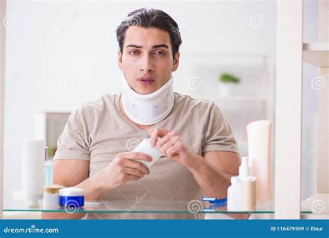 The Man With Neck Brace After Whiplash Injury Stock Image Image Of