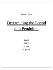 Physics Lab3 Pendulum Shimul Biswas Determining The Period Of A Pendulum Lab 3 9 23 13