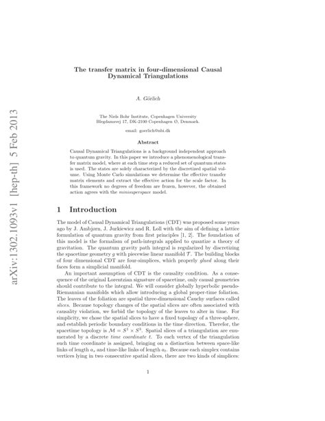 Pdf The Transfer Matrix In Four Dimensional Causal Dynamical Triangulations