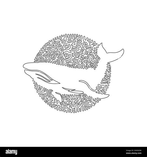 Single Curly Line Drawing Of Adorable Whale Abstract Art Continuous Line Drawing Graphic Design